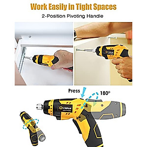 VIGRUE Cordless Screwdriver, Rechargeable Electric Screwdriver with 45 Free Accessories, Battery Indicator, 7 Torque Setting, 2 Position Handle with LED Light, Flexible Shaft