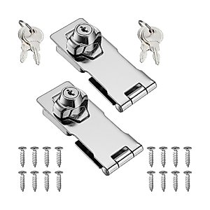 2 Pack 4 Inch Keyed Hasp Locks Twist Knob Keyed Different Locking Hasp for Small Doors, Stainless Steel Chrome Plated Hasp Lock Catch Latch