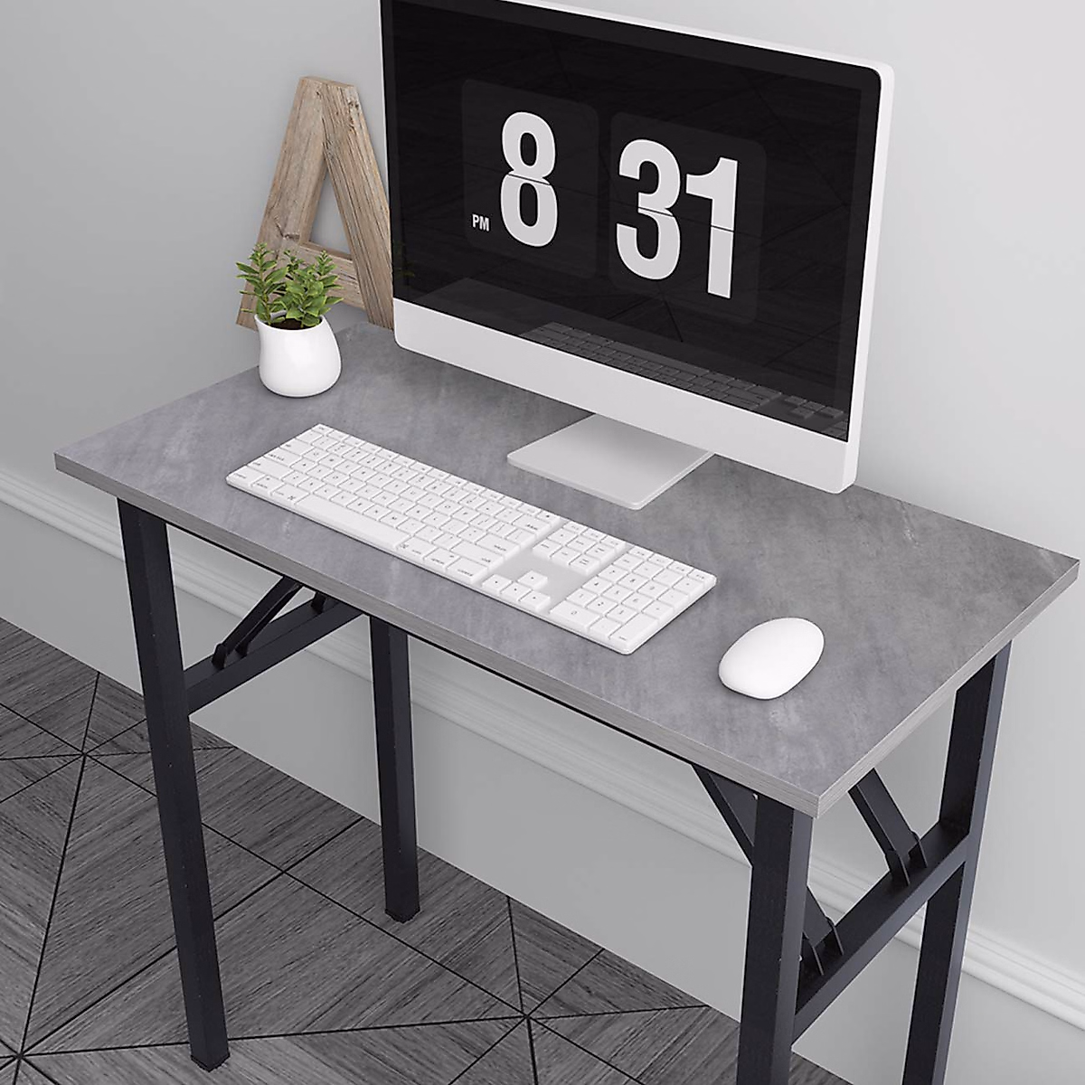 Need Small Computer Desk 31.5 inches Folding Table No Assembly Sturdy Small Writing Desk Folding Desk for Small Spaces, Grey AC5-8040-LB
