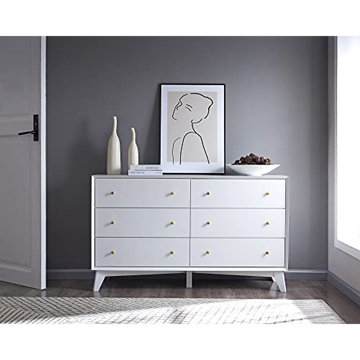 T4TREAM 6 Drawer Dresser for Bedroom, Mid-Centry Modern Dresser Wide 6 Chest of Drawers,Wood Storage Organizer Dresser,Nursery Dresser,for Living Room, Hallway, Bedroom, Kids Bedroom, Solid White
