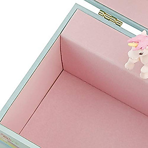 RR ROUND RICH DESIGN Musical Jewelry Glitter Storage Box and Jewelry Set for Little Girls with Spinning Unicorn and Rainbow - Blue Danube Tune Blue