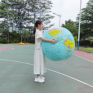 Keesoon-36 Inch Giant Geographic Globe, Inflatable Globe, PVC Educational Game World Map Globe, Diameter 90cm
