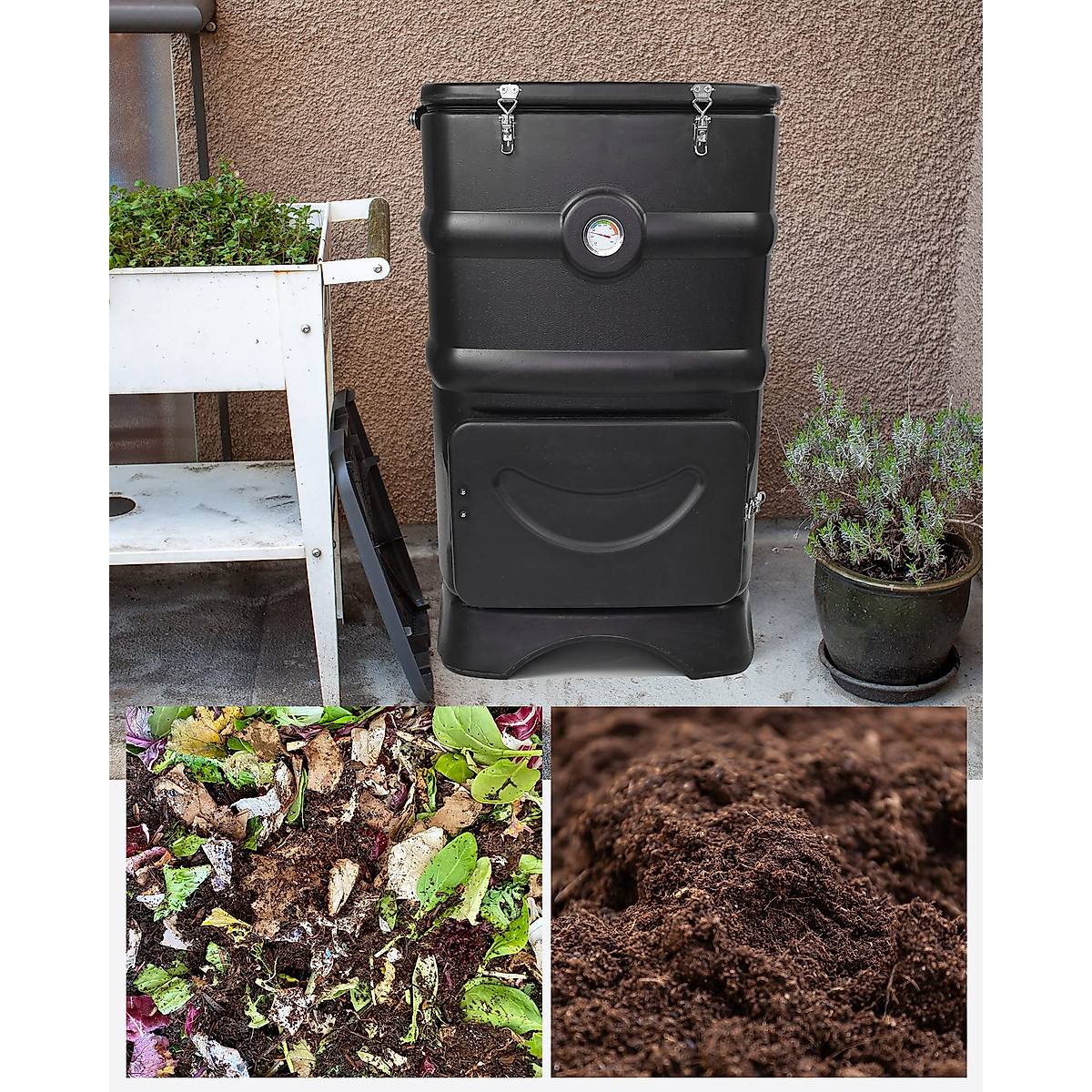 SQUEEZE master Thermal Compost Bin-Large Compost Bin Outdoor-110L /29 Gallon-Insulation Material-Accelerated Composting-Huge Opening-Bottom Liquid Collection-extra shovel