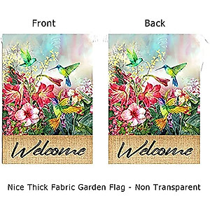 Hummingbird Garden Flag Spring Hibiscus Flower Summer Garden Flags 12x18 Double Sided Welcome Flag Home Outdoor Patio Yard Lawn Decor