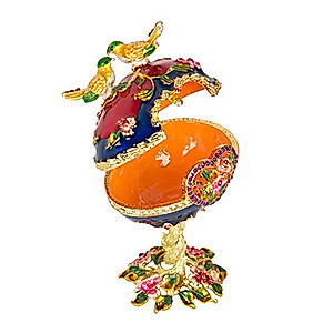 QIFU Hand Painted Enameled Faberge Egg Style Decorative Hinged Jewelry Trinket Box Unique Gift For Home Decor