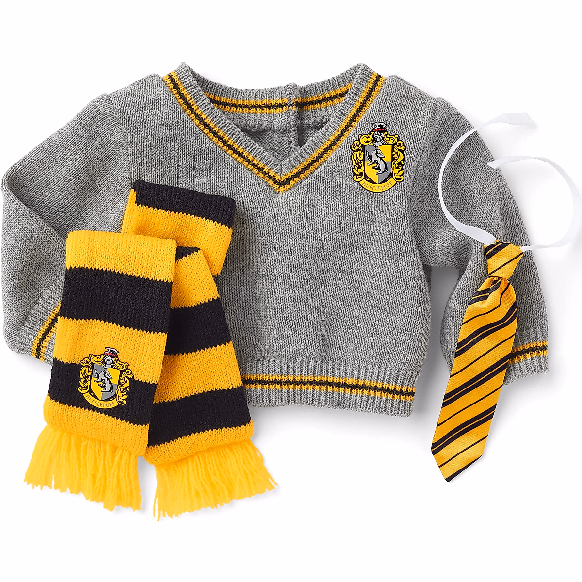American Girl Harry Potter 18-inch Doll Hufflepuff Outfit with Sweater and Scarf Featuring House Crest, For Ages 6+