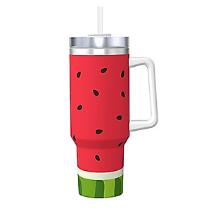 deaokluy 40 OZ Watermelon Ice Bully Cup with Handle and Straw, Double Wall Stainless Steel Tumbler Travel Coffee Cup with Lid, Summer Insulation and Cooling Cup for Christmas Birthday Present