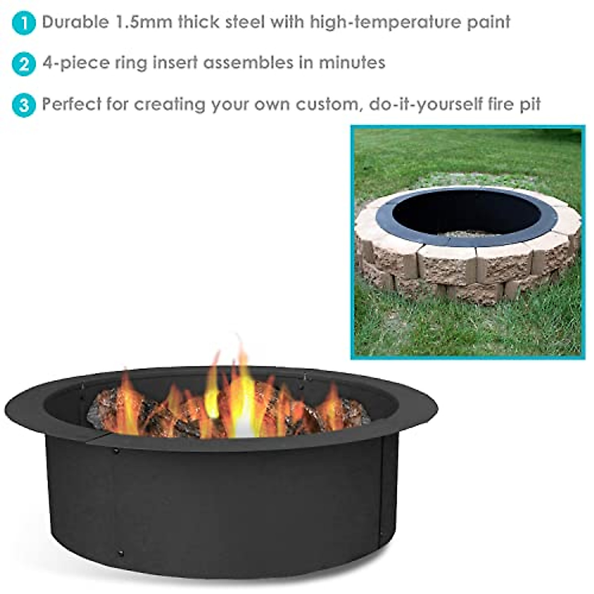 Sunnydaze Steel Above-/In-Ground Fire Pit Ring Insert - 33-Inch Outer Diameter (27-Inch Inner Diameter)