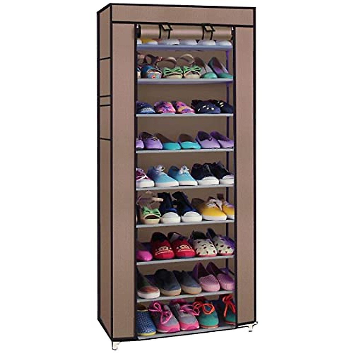 ADUZA 10-Tier Shoe Rack, 27 Pairs Stackable Entryway Shoe Storage Organizer, Free Standing Non-Woven Fabric Expandable Shoe Shelf for Hallway, Closet, Living Room Brown