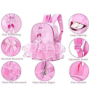 ORIDOOR Little Girl's Cute Ballet Dance Duffel Bags Tutu Dress Dance Backpack with Pink Lace for Ballerina B3 Pink Shoes