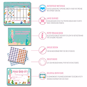 Potty Training Chart for Toddlers, Fun Mermaid, Shark, Fish, Frozen Princess Theme, 4 Week Star Reward Sticker Chart for Preschool Boys Girls Kids Babay, Better Use with Toilet Seat, Chart, Time Watch