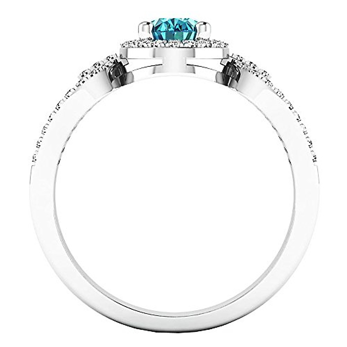 Dazzlingrock Collection Sterling Silver 7X5 MM Oval Aquamarine & Round White Diamond Bridal Halo Engagement Ring, Size 9