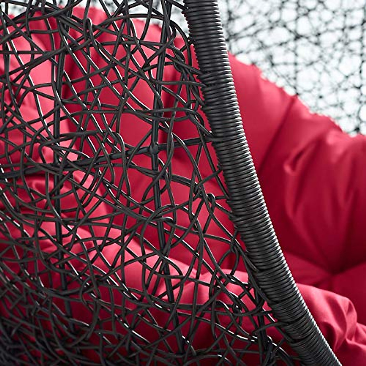 Modway EEI-739-RED-SET Encase Wicker Rattan Outdoor Patio Porch Lounge Egg, Swing Chair with Stand, Red