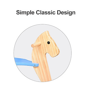 KRAND Wooden Rocking Horse Baby Ride On Toy for Toddler Rocking Horse Classic Design with Pedal and Safe backrest for Toddlers (Blue)