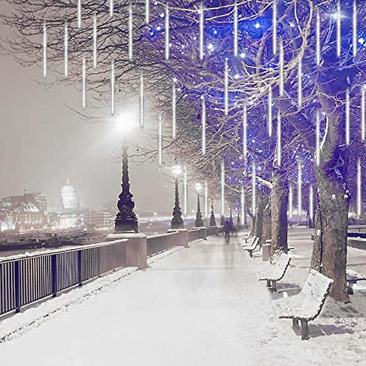 Solar Meteor Shower Christmas Lights Outdoor 10 Tube 360 LED, Falling Rain Lights, Waterproof String Lights for Xmas Tree Garden Yard Porch Wedding Party Décor White