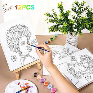 12 Pcs Pre Drawn Outline Canvas 10 x 8 Inch, Pre Drawn Stretched Canvas Painting Boards for Painting Art Party Favor for Adult Student Kids DIY Painting (African Queen)