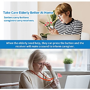 Wireless Caregiver Pager System Call Button Personal Alert Pager Nurse Alert System for Elderly/Senior at Home with 800+Feet Operating Range 1 Portable Receiver 2 Emergency Transmitter
