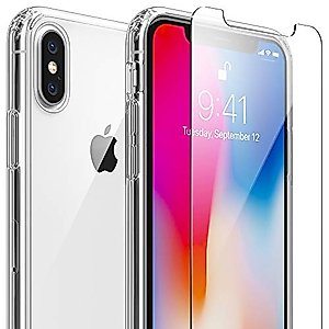 FlexGear Case for iPhone X XS with 2X Tempered Glass Screen Protectors [Full Protection] - Crystal Clear