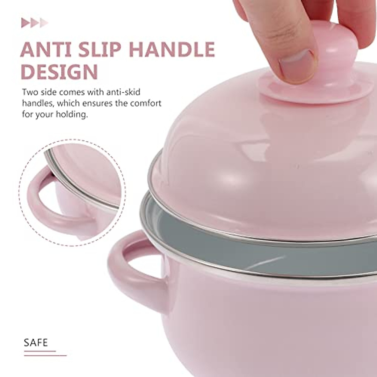 Luxshiny Enamel Soup Pot Vintage Stew Pot Stock Pot with Double Handle Soup Pasta Cooking Pot Noodle Porridge Pot for Kitchen Induction Cooktop Gas Stove 1. 1L 16cm