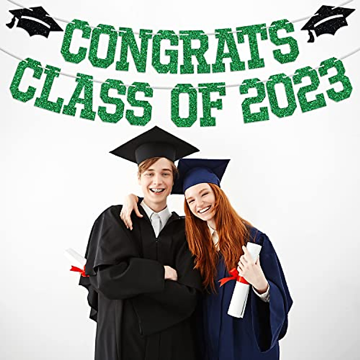 Congrats Class of 2023 Banner, You Did It / Congrats Grad, 2023 Graduation Theme Party Decorations(Black & Green)