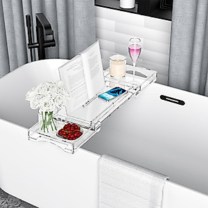 WINFFOR Acrylic Bathtub Tray Expandable Bath Tub Caddy, 32'' Bath Tray for Bathtub Adjustable Caddy Tray with Extending Sides (Clear)