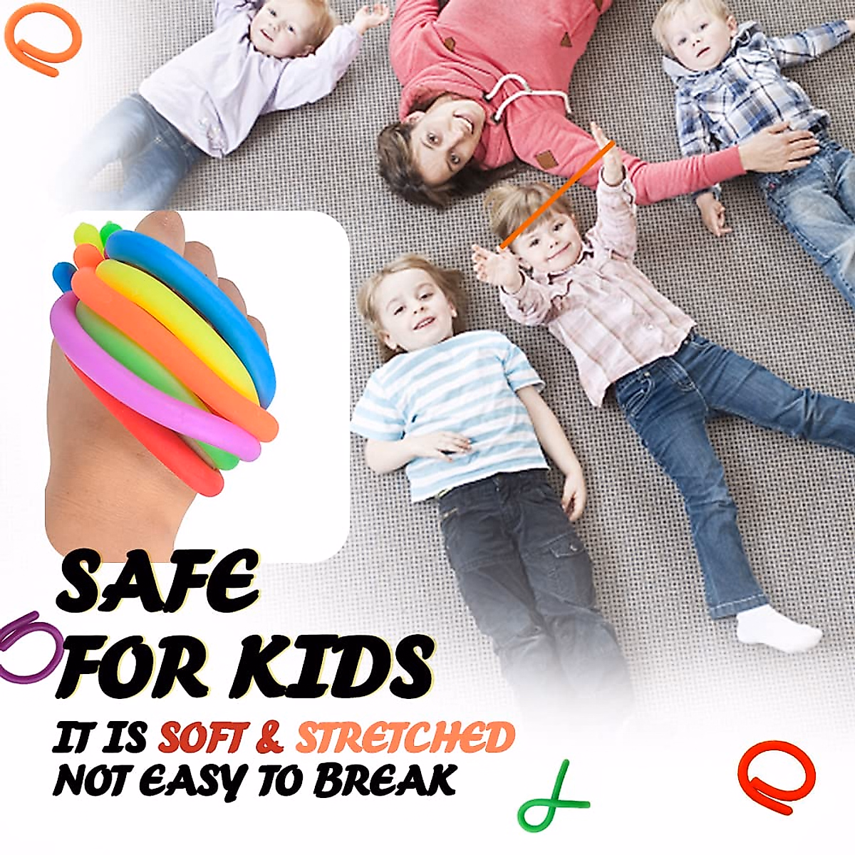 Abitor 30 Packs Monkey Noodles Stretch String Stress Relief Physical Exercise Size: 20 cm / 8inches Long Extend to More Than 9 feet