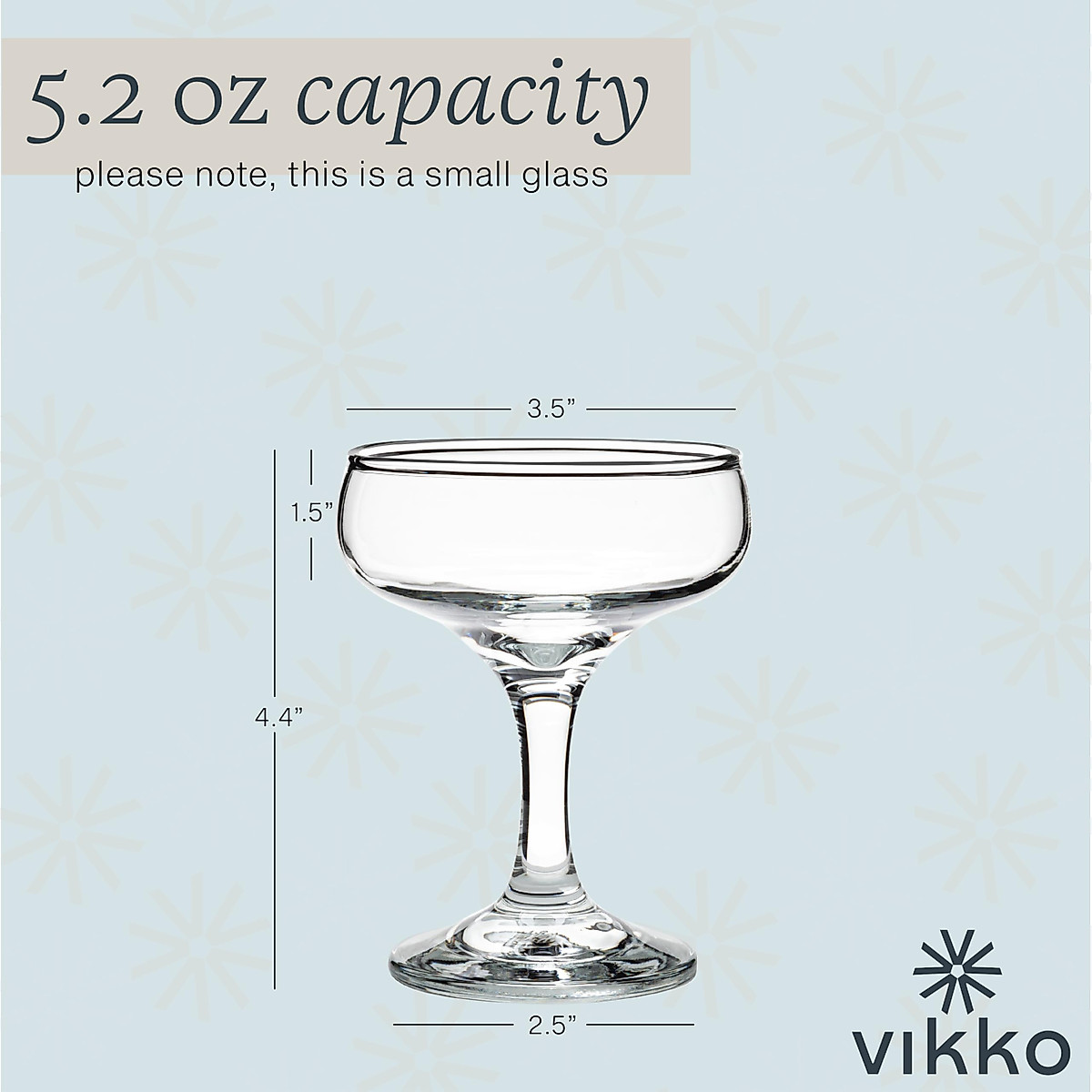 Vikko Cocktail Glasses Coupe Glass, Set of 6 Small Champagne Coupe Glasses, 5.2 Ounce Manhattan Glasses For Cocktails, Classic Martini Glasses, Vintage Coupe Cocktail Glass