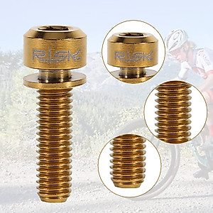 VGEBY Titanium Alloy Hex Tapered Bike Bolt, 6Pcs Stainless Steel Bike Parts Bike Stem Bolt with Washer Screw Bike Stem Bolts Titanium Bolts BMX Accessories (Golden)