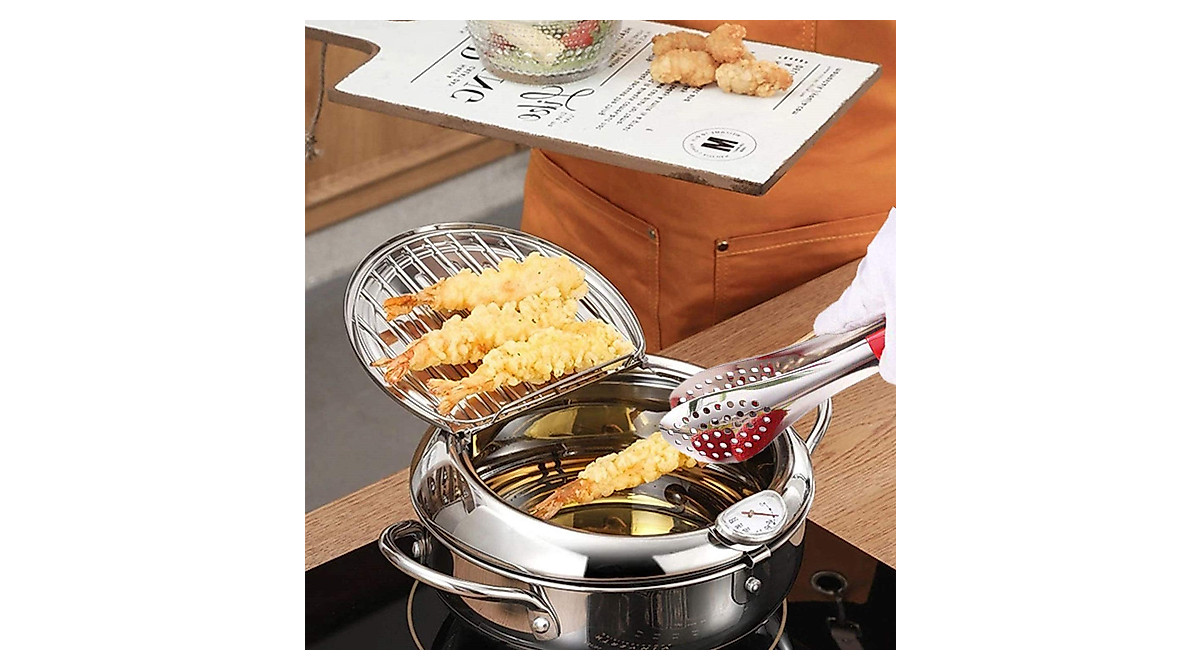 Versatile 3.6QT Deep Fryer Set with Thermometer & Tongs