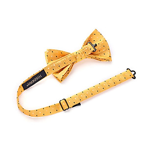 HISDERN Bow Tie for Men Yellow Bowties Polka Dot Pre-Tied Bowtie and Pocket Square Bow Ties Set Formal Tuxedo Handkerchief Bowties for Wedding Party