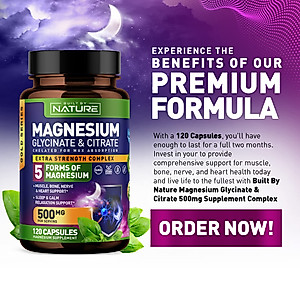 Magnesium Complex 500mg - 5 Forms of Magnesium Glycinate, Citrate, Malate, Oxide & Aquamin with 72 Trace Minerals - Chelated for Absorption - Supplement for Muscle, Nerve, Heart & Sleep (120 Capsules)