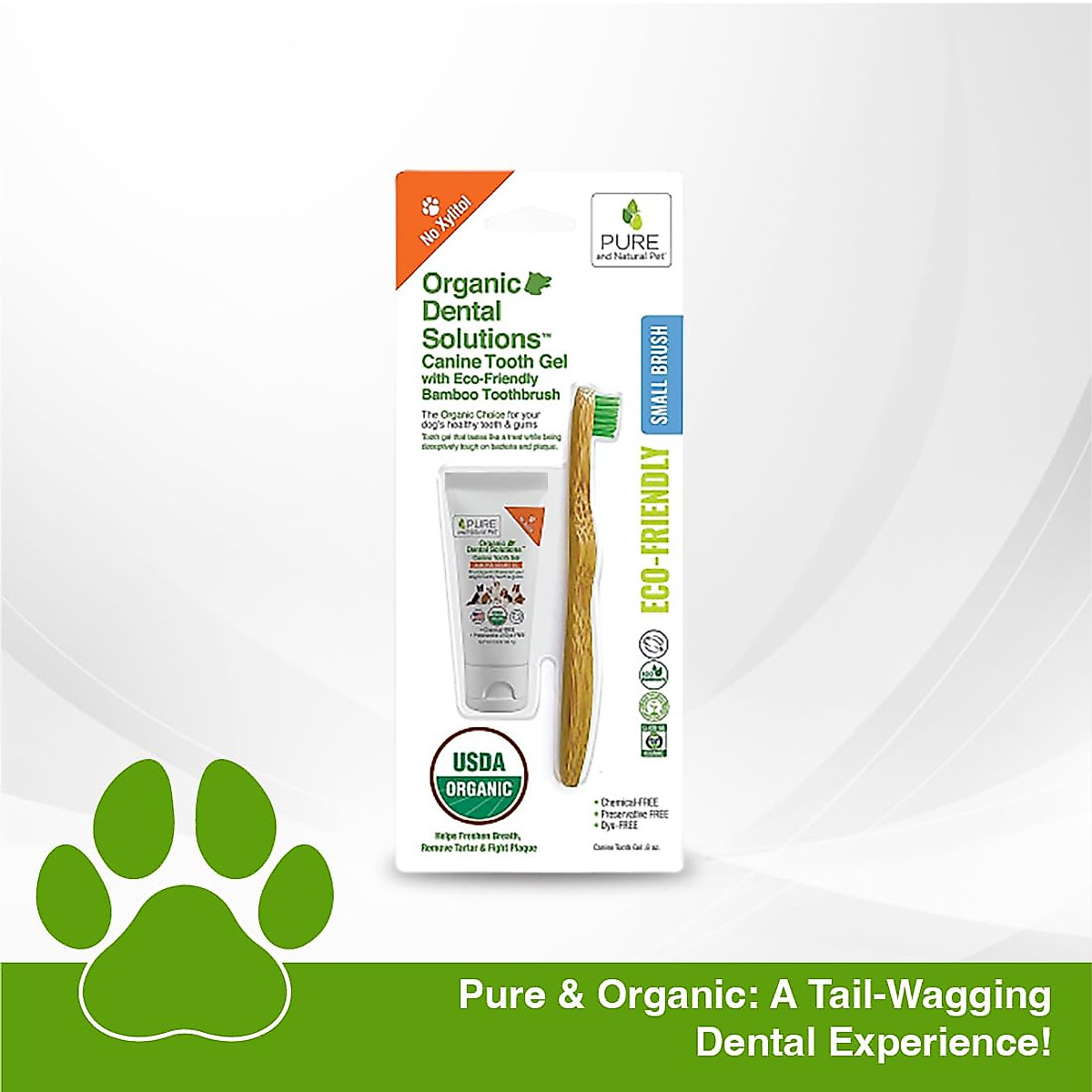 Pure and Natural Pet Organic Dental Solutions USDA Certified Organic Large Kit (.8 oz Canine Tooth Gel with Eco-Friendly Bamboo Toothbrush).