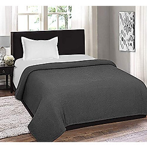 WOVEN ST. Throw Cotton Bedspread - Traditionally Woven - 50 x 60 Inches Throw Over Blankets - 100% Cotton Bed Blankets for Couch, Chair, Bed - Soft, Cozy & Comfortable - Charcoal