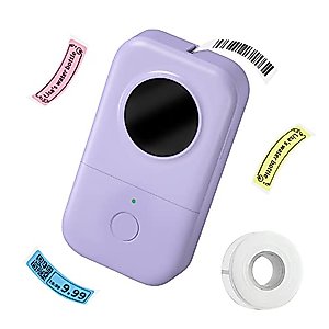 Phomemo D30 Label Maker Machine with 1 White Tape 0.47" and 3 Tape 0.47" Stationery Pattern, Portable Bluetooth Label Printer, Small Smart Phone Handheld Sticker Mini Labeler