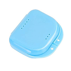 Retainer Case with Vent Holes Denture Box Mouthguard Container Mouthpiece Aligner Case with Hinged Lid Snaps for Office Travel Household Airtight Containers (Blue, One Size)