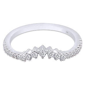 AFFY 1/5 Carat Round Shape White Natural Diamond Stacking Curved Wedding Band In 10K Solid White Gold (Clarity : I2-I3, Color : I-J, 0.2 Cttw) Size 8