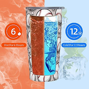 JASROTAO Baseball Tumbler, Softball Ball 20oz Stainless Steel Insulated Travel Tumbler,Travel Coffee Mug with Lid and Straw Cups Gifts for Women Men