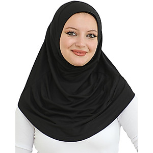 Prien Plain Ready To Wear Hijab for Women, Muslim Instant Turbans, Soft Jersey Scarf, Islamic Clothes, Long Hijabs, Abaya (Black)