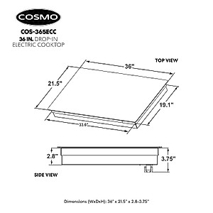 COSMO COS-365ECC Electric Ceramic Glass Cooktop with 4 Burners, Dual Zone Element, Hot Surface Indicator Light and Control Knobs, 36 inches, Black