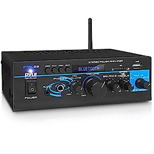 Pyle Home Home Audio Bluetooth Power Amplifier System - 2X40W Mini Dual Channel Mixer Sound Stereo Receiver Box w/ RCA, USB, AUX, Headphone, Mic Input, Theater, Home Entertainment, Studio Use-PTAU23