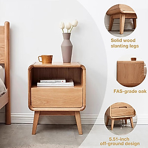 Vadisun 100% Wood Nightstand, Bed Side Table with Drawers, Modern End Table, Durable and Sturdy Solid Wood Nightstand (2, Oak-One Drawer)