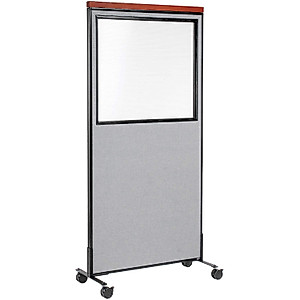 Global Industrial 36-1/4"W x 100-1/2"H Deluxe Mobile Office Partition Panel with Partial Window, Gray