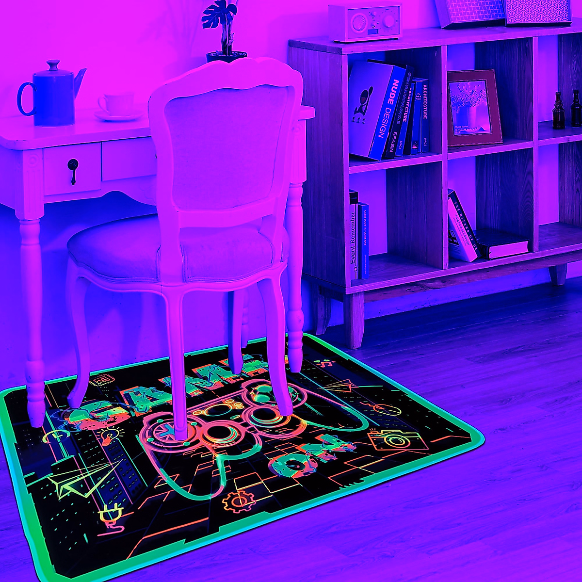KMkicme Gaming Area Rug for Bedroom Gamer Rug for Boys Room Decor Video Game Printed Carpet Glow in The Blacklight Rug for Playroom Non-Slip Area Rug Kids Girls Gamer Room Casual Mat 23x35 Inch