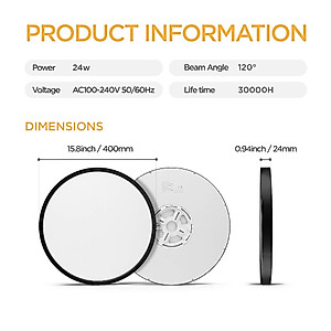 TALOYA LED Ceiling Light Office Black,3 Color Temperatures in One(3000k/4000k/6000k),15.8 Inch Thin Flat Modern Flush Mount LED Light Fixture for Living Room,24w Round