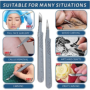 MedHelp Disposable Scalpel 11 Disposable Dermaplaning Blades with Plastic Handle, High Carbon Steel Dermablade Surgical Blades. Individually Wrapped 11 Blade, Sterile - Box of 10