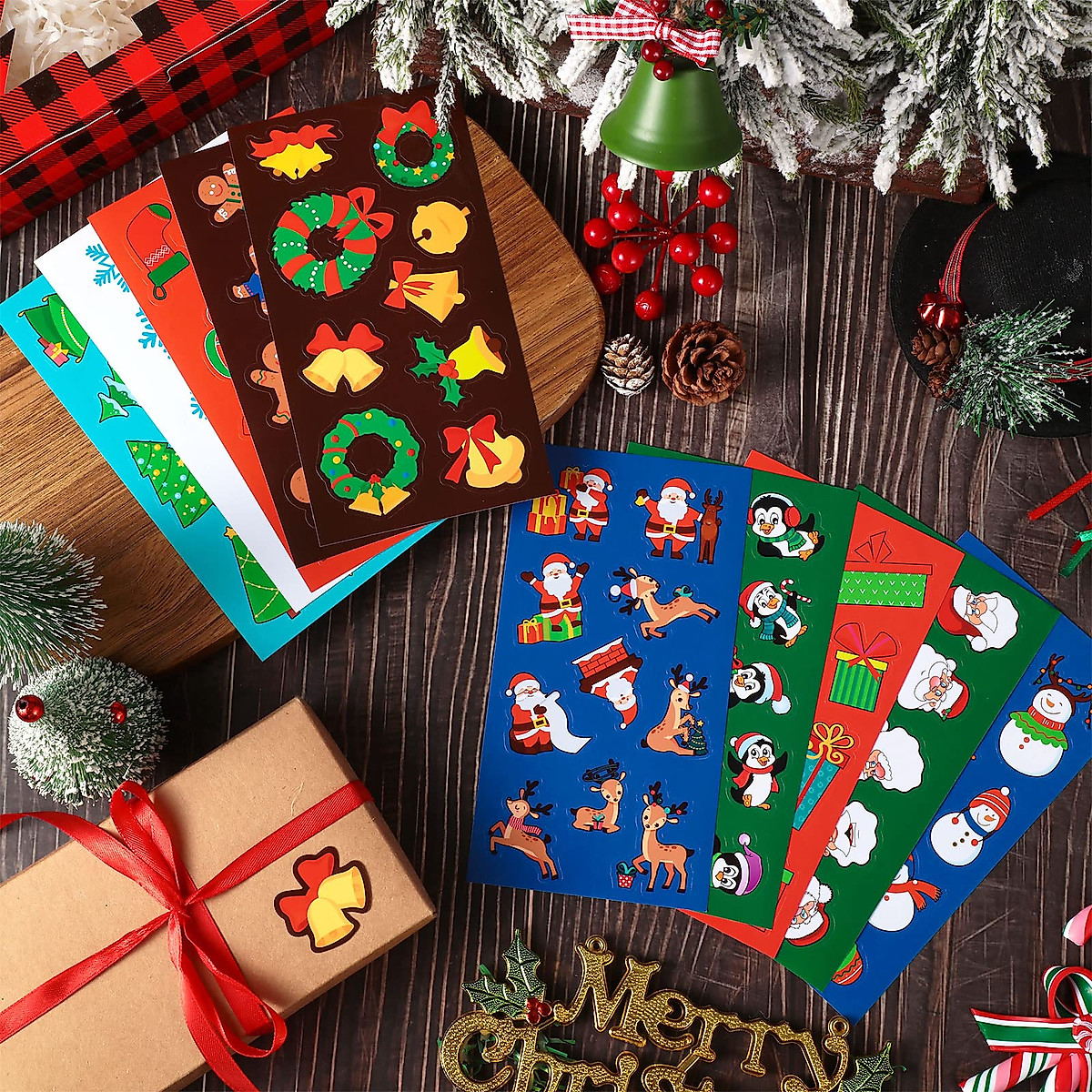 1200 Pcs Christmas Theme Sticker for Kids Christmas Tree Snowflake Stickers Gingerbread Stickers Santa Claus Stickers Holiday Stickers for Teachers Christmas Winter Classroom Party Favor