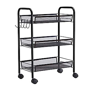 ATAAY Storage Trolley Rolling Metal Trolley Storage Trolley Kitchen Trolley Trolley Vegetable Rack Kitchen/Black