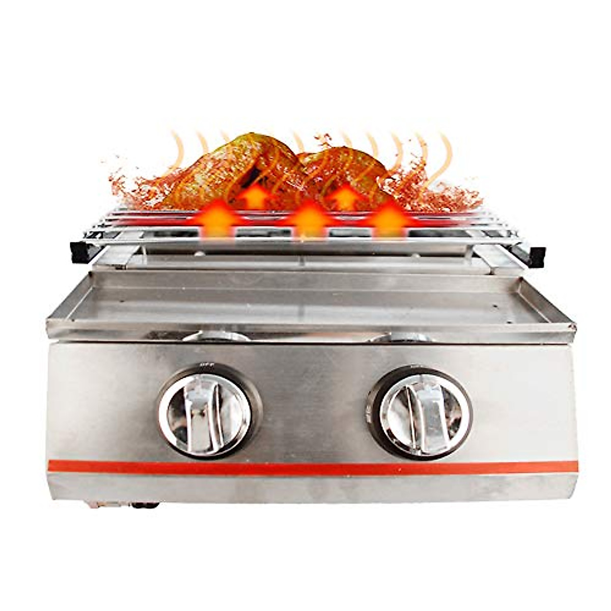 Portable Grill, 2-Burner Grill LPG Gas BBQ Grill, Tabletop Smokeless Outdoor Barbecue Cooker, for Parties, Backyard Barbeques, Camping, Tailgating or Picnicking