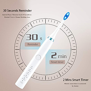 Sonic Electric Toothbrush Rechargeable for Adults, 2 Dupont Brush Heads & Travel Case Toothbrush Box, USB Charging Last 30 Days 5 Modes 3 Intensities Smart Timer (239 White)