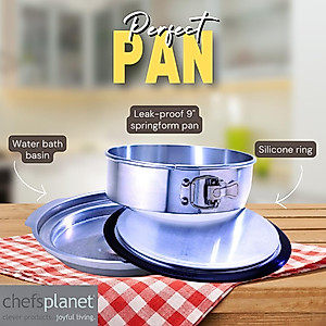 Chef's Planet Perfect Pan - 9-inch Round Baking Pan with Leak-Proof, Easy-Lock Spring Form Pan and Water Bath Basin for Delicate Creations